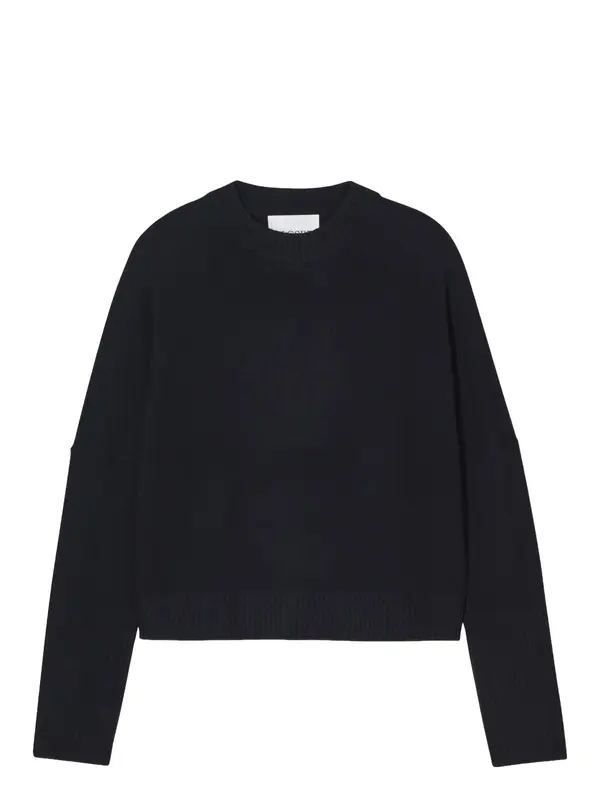 Closed Crew-neck Cropped Pullover - Black
