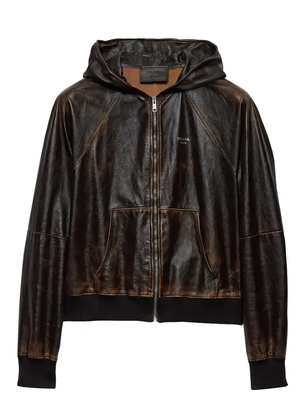 Prada Nappa Leather Hoodie Jacket - Dark Brown