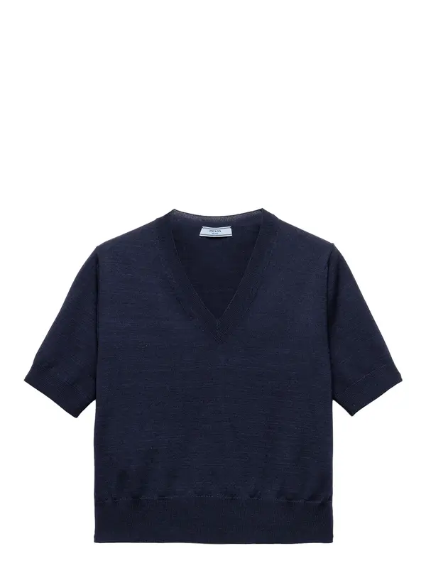 Prada V-neck Wool Sweater - Navy