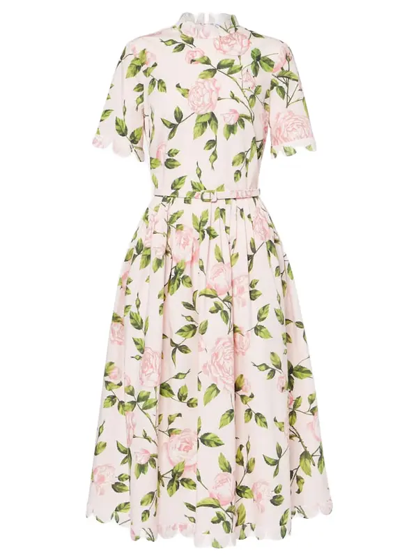 Oscar De La Renta Floral Cotton-blend Poplin Midi Dress - Pink