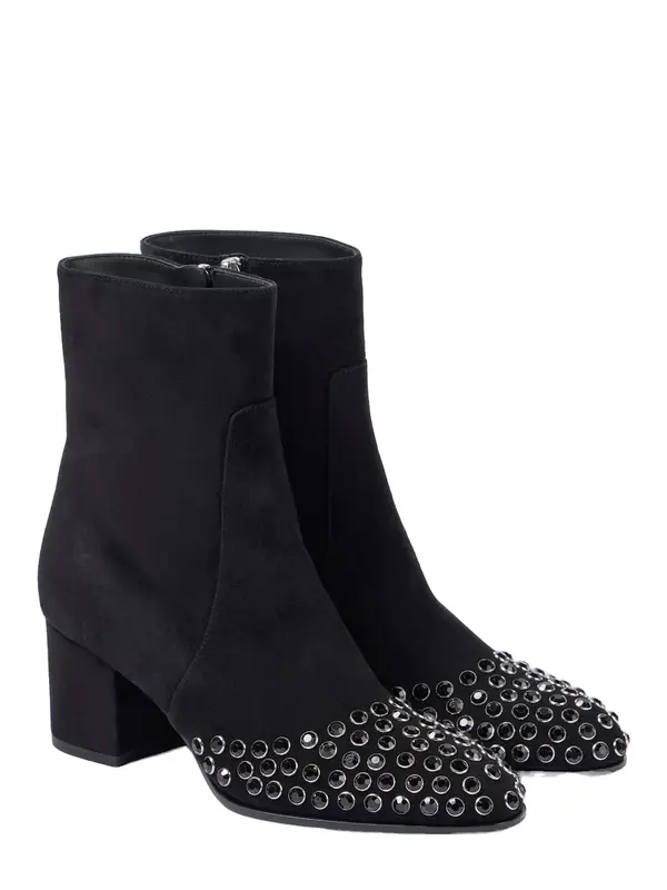 Alaïa Embellished Suede Ankle Boots - Black