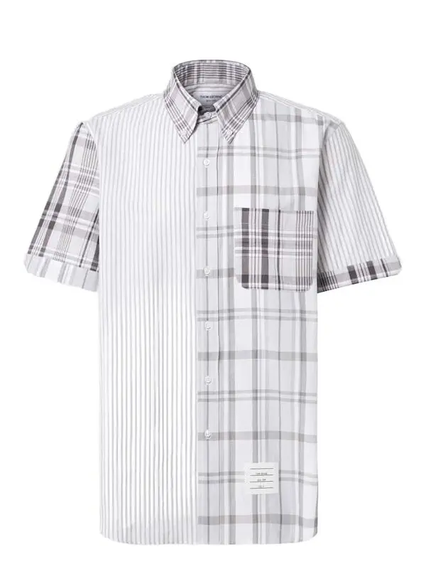 Thom Browne Striped Patchwork Cotton Shirt - Grey