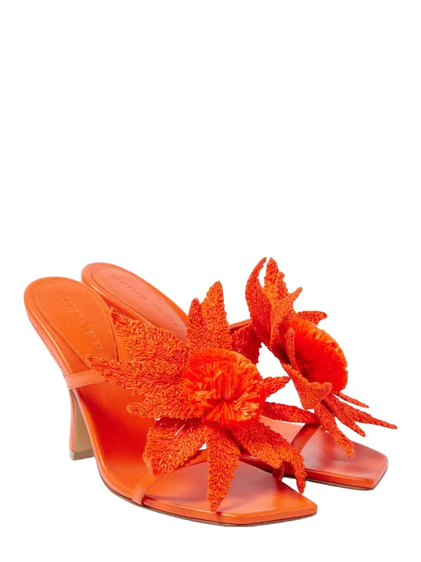 Bottega Veneta Adam Raffia-trimmed Leather Mules - Orange