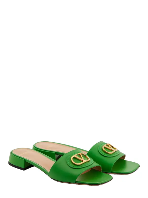Valentino Garavani Vlogo Signature Leather Slides - Green