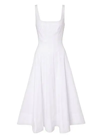 Staud Wells Cotton Poplin Midi Dress - White