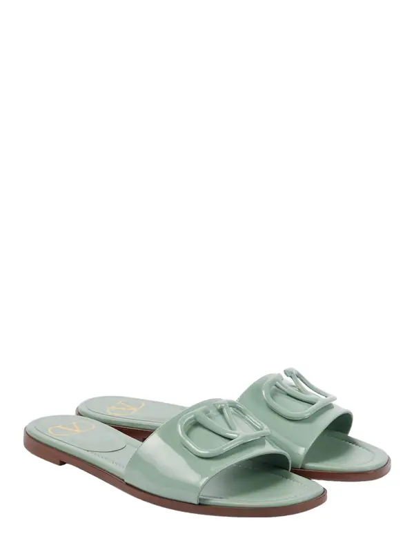 Valentino Garavani Vlogo Signature Patent Leather Slides - Green