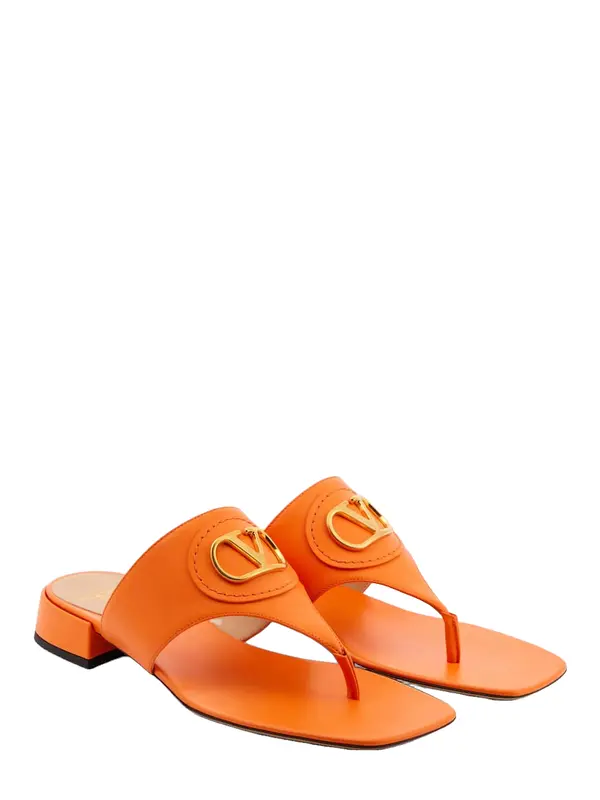 Valentino Garavani Vlogo Signature Leather Thong Sandals - Orange