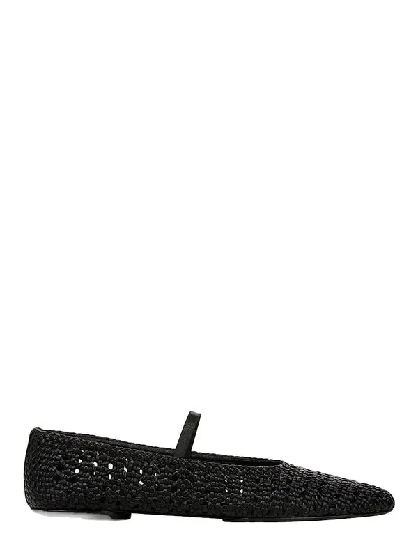 Vince Vivian Crochet Leather Ballerina Flats - Black Woven Leather