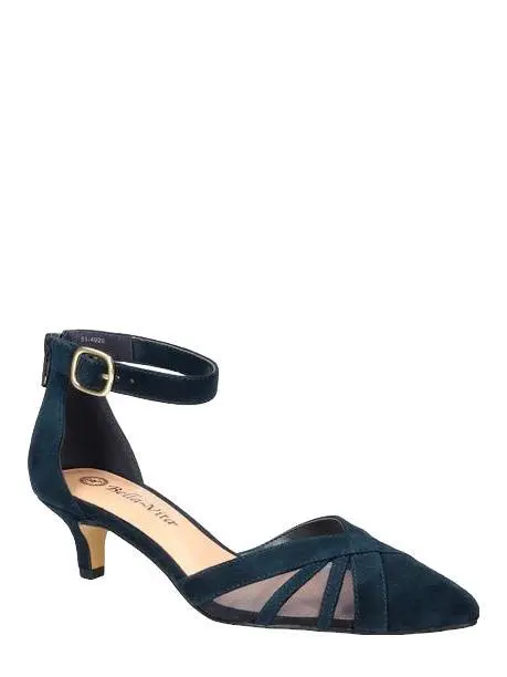 BELLA VITA Malani Pointed-toe Kitten Heel Pumps - Navy Suede