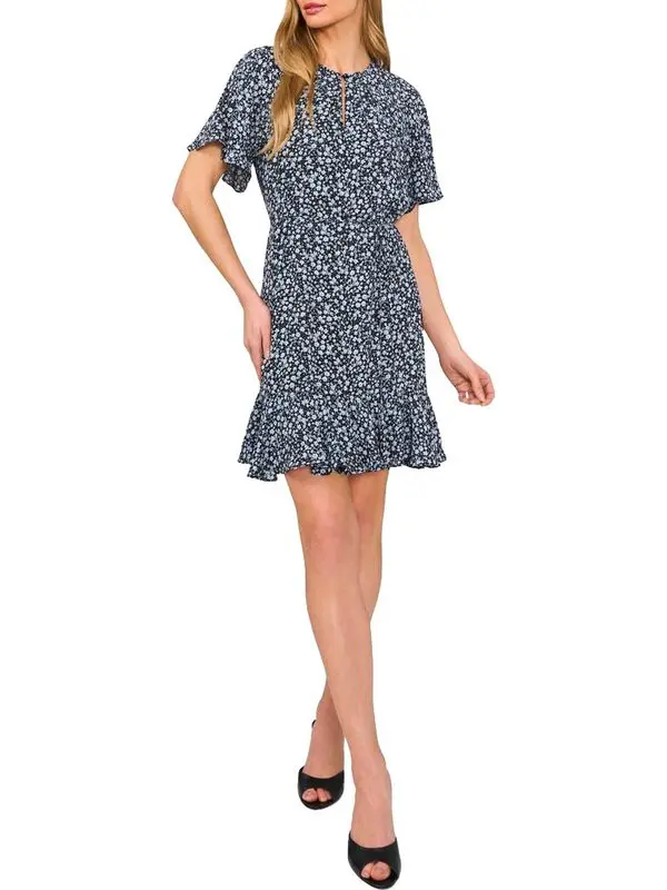 CECE DUPRAZ Print Flutter Sleeve Dress - Rich Black