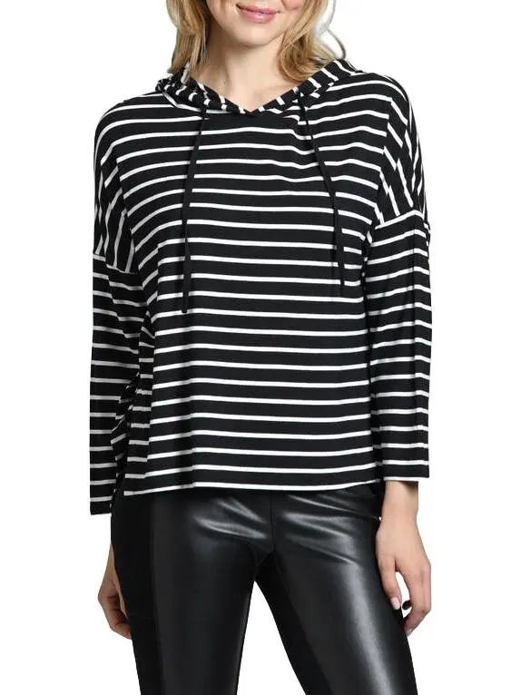 APNY Stripe Side Slit Hoodie - Black/ White Stripe