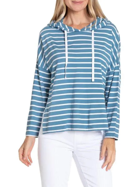 APNY Stripe Side Slit Hoodie - Chambray/ White Stripe