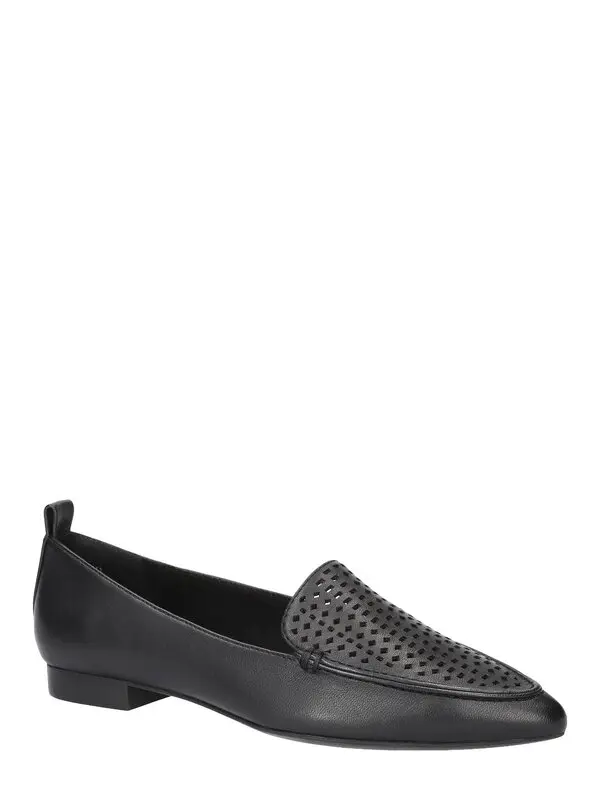 BELLA VITA Alessi Perforated Pointed Toe Flat - Black Leather