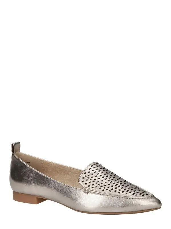 BELLA VITA Alessi Perforated Pointed Toe Flat - Champagne Leather