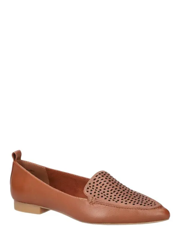 BELLA VITA Alessi Perforated Pointed Toe Flat - Dark Tan Leather