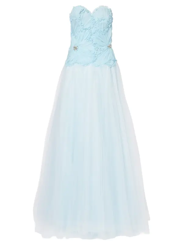 Costarellos Edra Floral Tulle Gown - Blue
