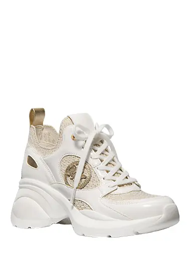 Michael Kors Zuma Metallic And Mesh Trainers - Gold