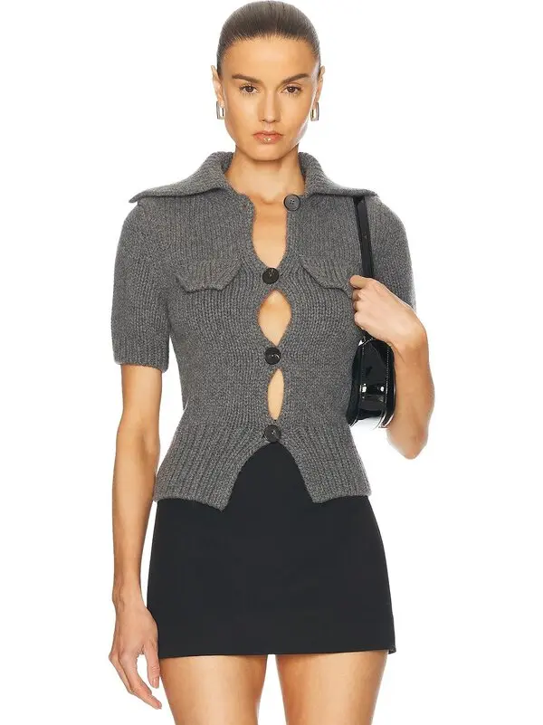 Alexander McQueen Short Sleeve Cardigan - Dark Grey Melange