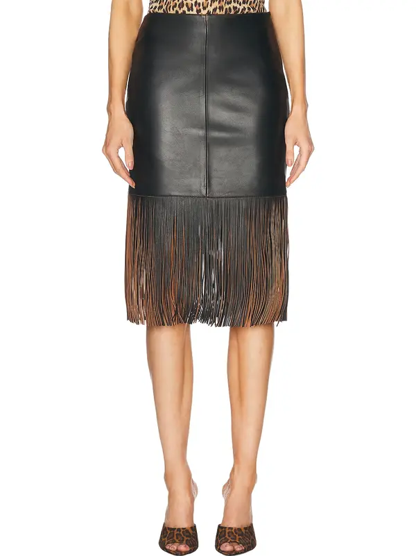 Blumarine Fringe Leather Skirt - Black