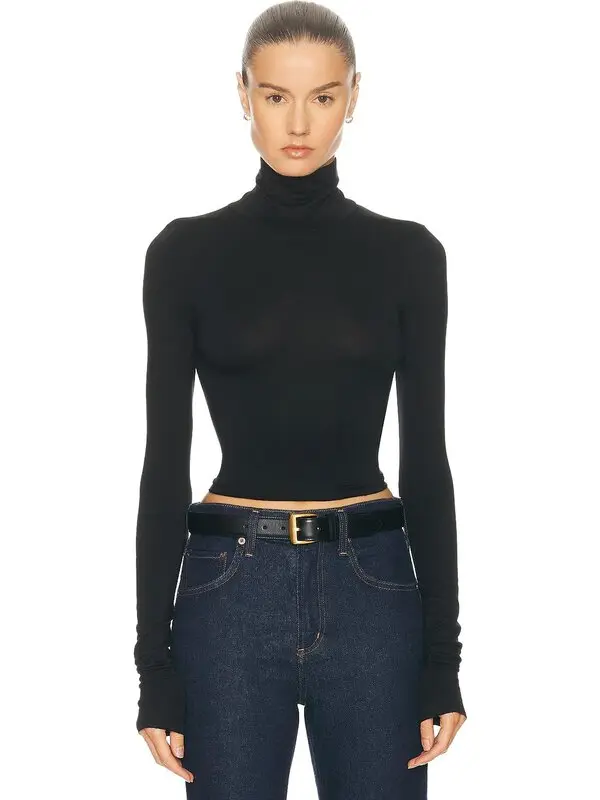 Eterne Cropped Fitted Turtleneck Top - Black