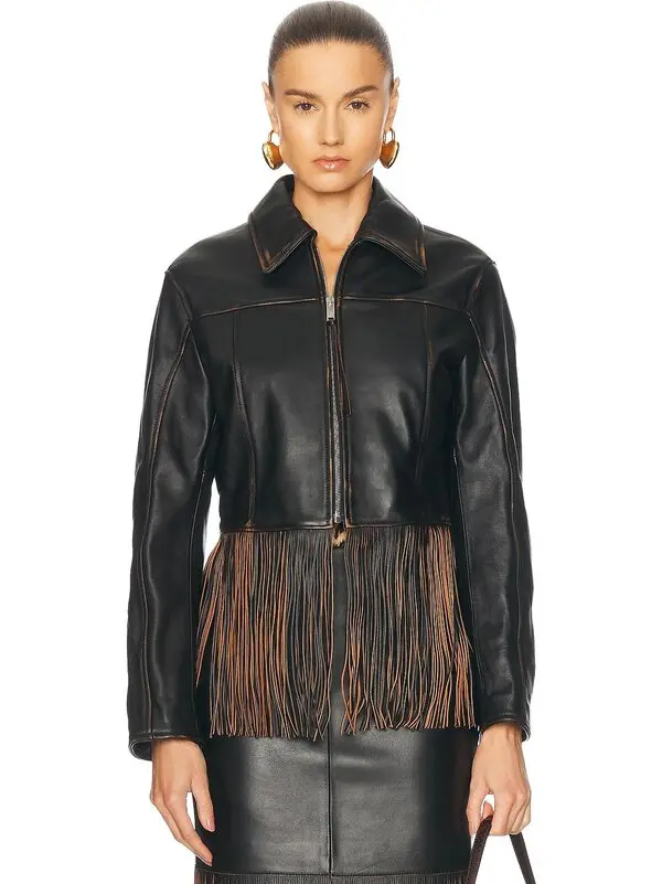 Blumarine Fringe Leather Jacket - Black