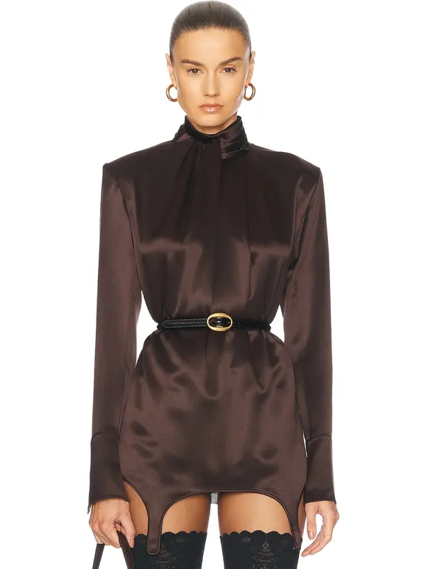 Saint Laurent Mockneck Blouse - Chocolate