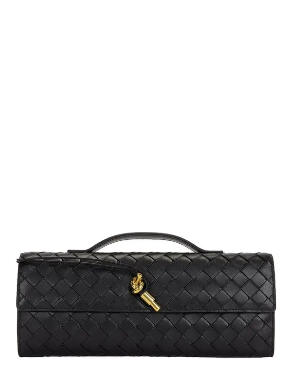 Bottega Veneta Andiamo Long Clutch In Black - Black & Muse Brass