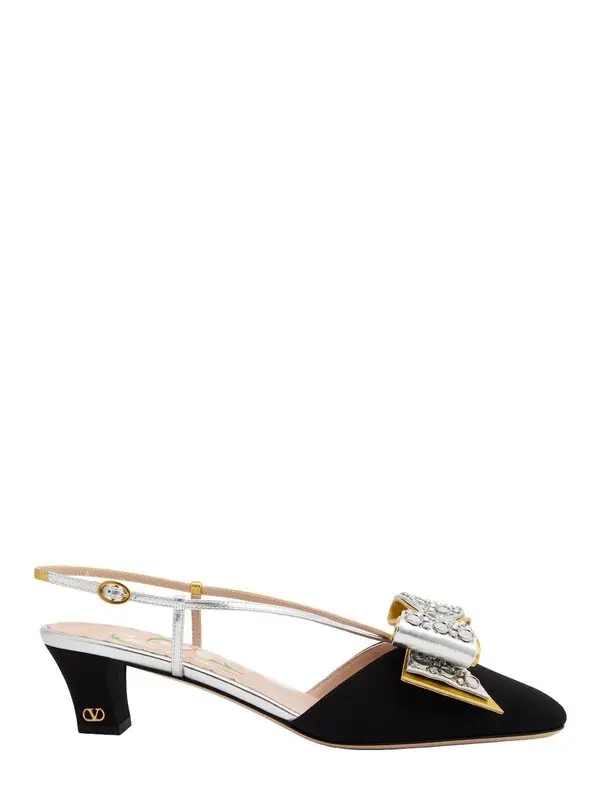 Valentino Garavani Bowow 45 Embellished Moiré Pumps - Black And Silver
