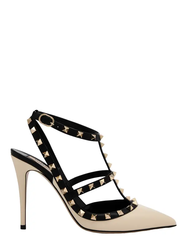 Valentino Garavani Rockstud 100 Leather Pumps - Black And White