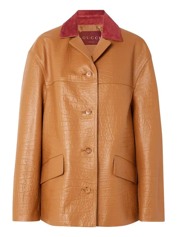 Gucci Oversized Textured-leather Jacket - Brown