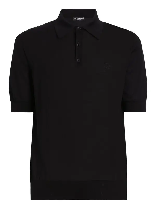 Dolce & Gabbana Silk Polo-shirt With Logo Embroidery - Black