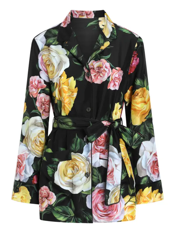 Dolce & Gabbana Silk Habotai Pajama Shirt With Rose And Peony - Print