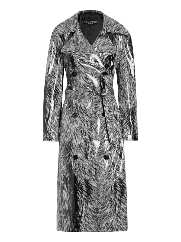 Dolce & Gabbana Fur-print Coated Trench Coat - Grey