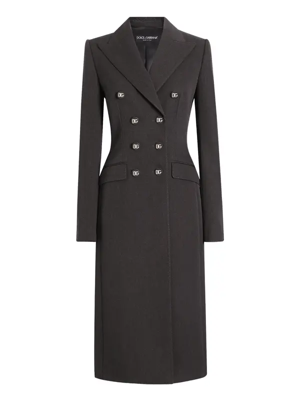 Dolce & Gabbana Double-breasted Wool Coat With Dg Detailing - Grey