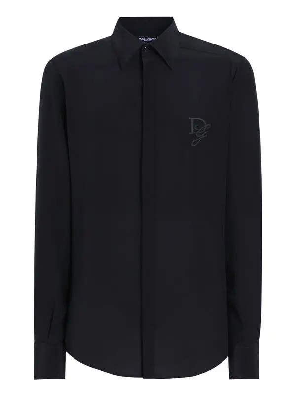 Dolce & Gabbana Silk Shirt With Logo Embroidery - Black