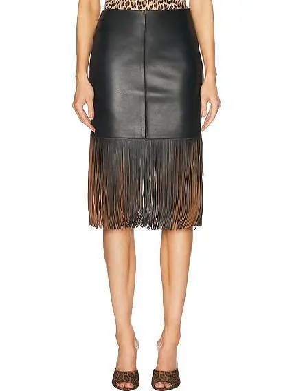 Blumarine Fringe Leather Skirt - Black