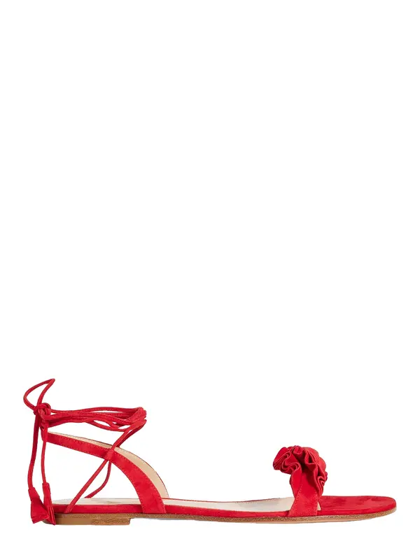 GIANVITO ROSSI Flora Ruffled Suede Sandals - Red