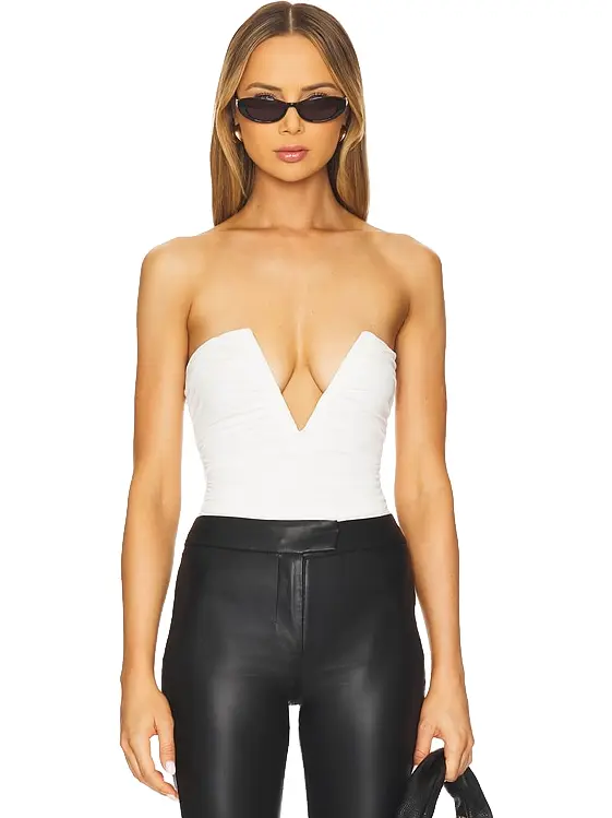 Superdown Vivienne Ruched Bodysuit - White