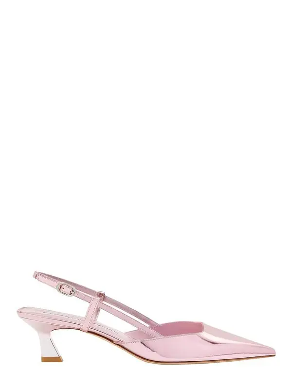 STUART WEITZMAN Vinnie Metallic Leather Kitten Slingback Pumps - Pink Marshmallow