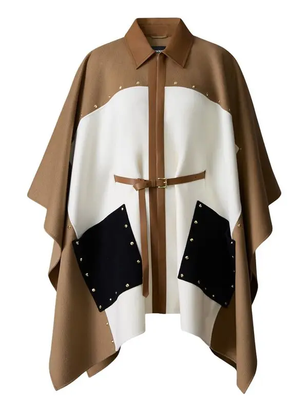 Mackage Moly Studded Wool Cape Jacket - Light Camel Multi