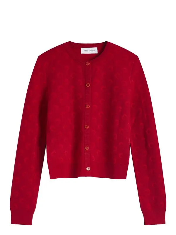 MARINE SERRE Moon Jacquard Knit Fitted Cardigan - Red