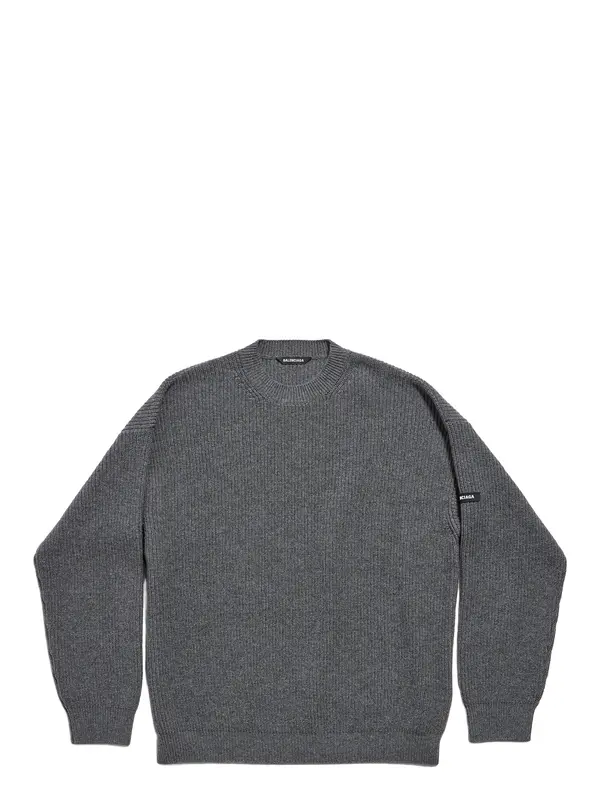 Balenciaga Crewneck Wool Knit Sweater - Grey & Silver