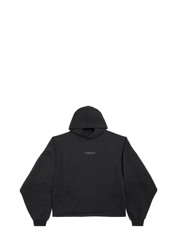 Balenciaga Back Strass Cropped Hoodie - Black