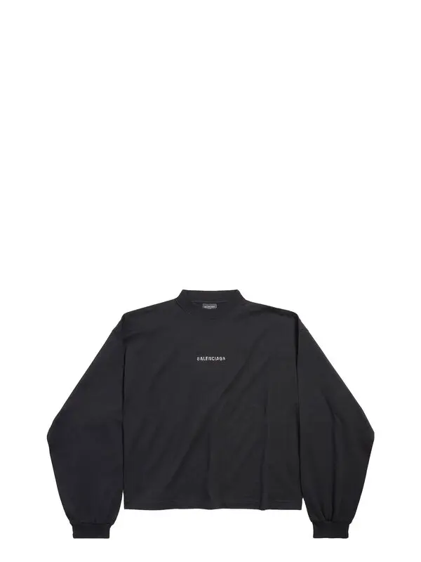 Balenciaga Back Strass Cropped Long Sleeve T-shirt - Black