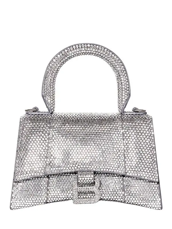 Balenciaga Hourglass Xs Handbag With Rhinestones - Grey & Silver