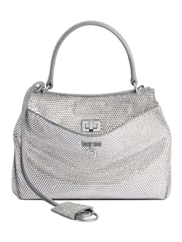 Balenciaga Rodeo Handbag Mini With Rhinestones - Grey