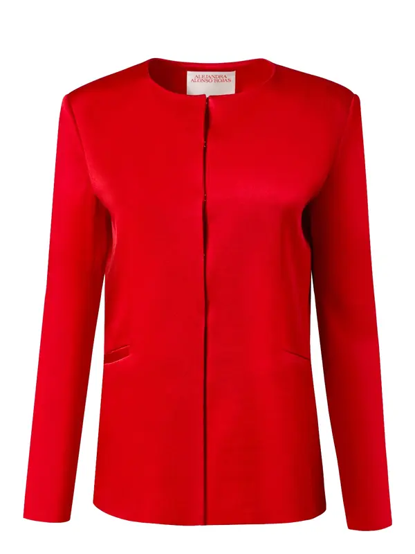 Alejandra Alonso Rojas Satin Fitted Jacket - Red