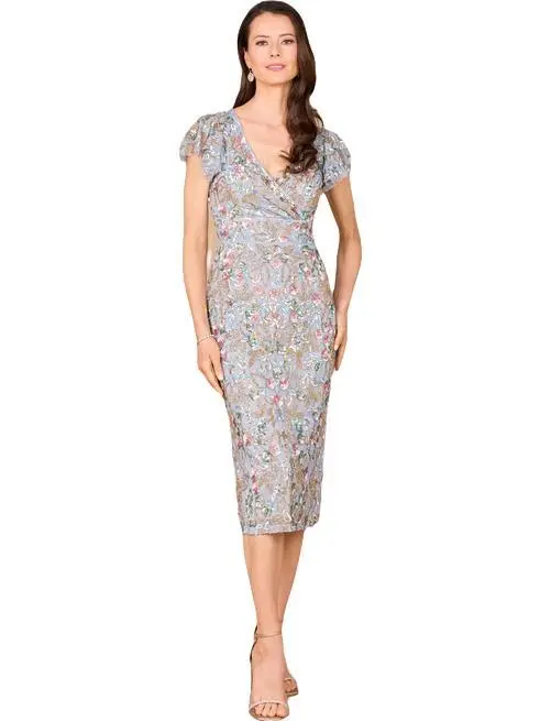 LARA NEW YORK Floral Beaded Midi Dress - Grey/multi