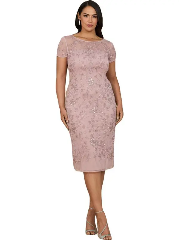 LARA NEW YORK Beaded Midi Dress - Dusty Rose