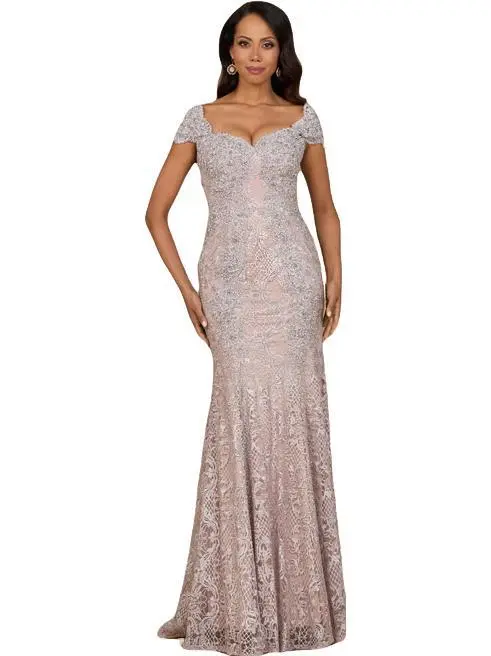 LARA NEW YORK Fitted Lace Mermaid Gown - Dusty Purple